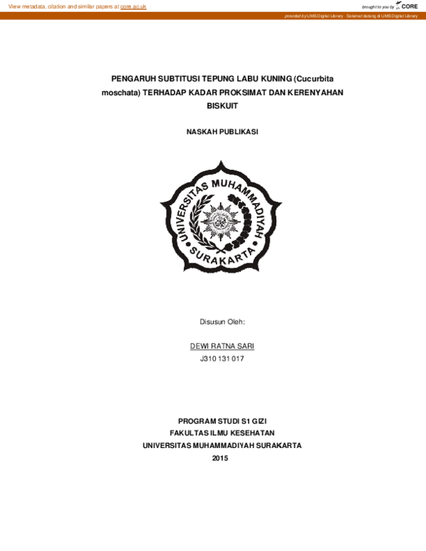 (PDF) Pengaruh Substitusi Tepung Labu Kuning (Cucurbhita Moschata)Terhadap Kadar Proksimat Dan ...