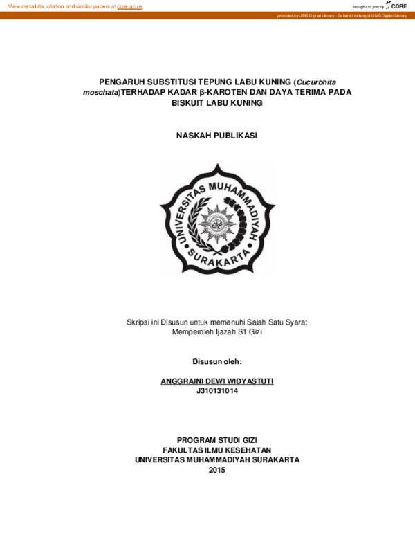 (PDF) Pengaruh Substitusi Tepung Labu Kuning (Cucurbhita Moschata)Terhadap Kadar Β-Karoten dan ...