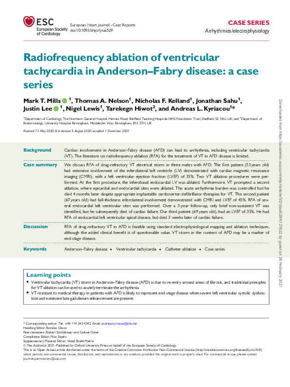 (PDF) Radiofrequency ablation of ventricular tachycardia in Anderson ...