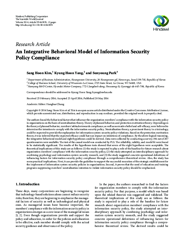 (PDF) An Integrative Behavioral Model of Information Security Policy ...