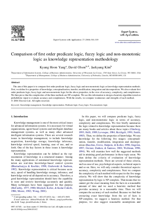 Pdf Comparison Of First Order Predicate Logic Fuzzy Logic And Non Monotonic Logic As