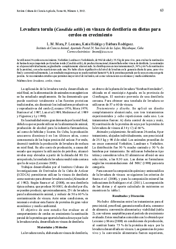 (PDF) Levadura torula (Candida utilis) en vinaza de destilería en ...