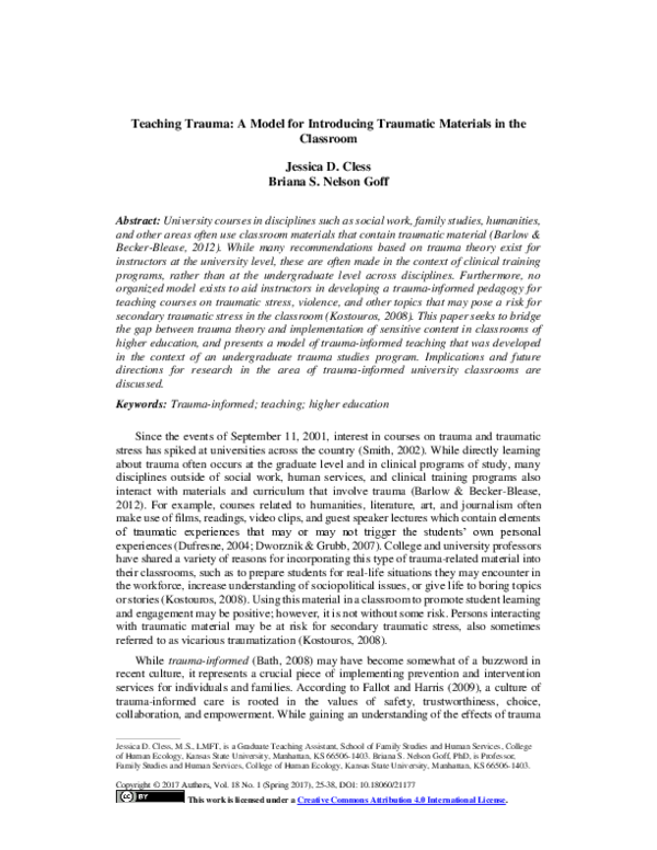 (PDF) Teaching Trauma: A Model for Introducing Traumatic Materials in ...