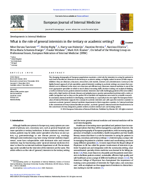 (PDF) What is the role of general internists in the tertiary or ...