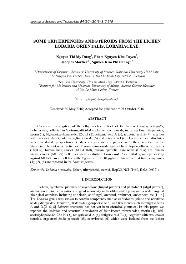 (PDF) Some Triterpenoids and Steroids from the Lichen Lobaria ...