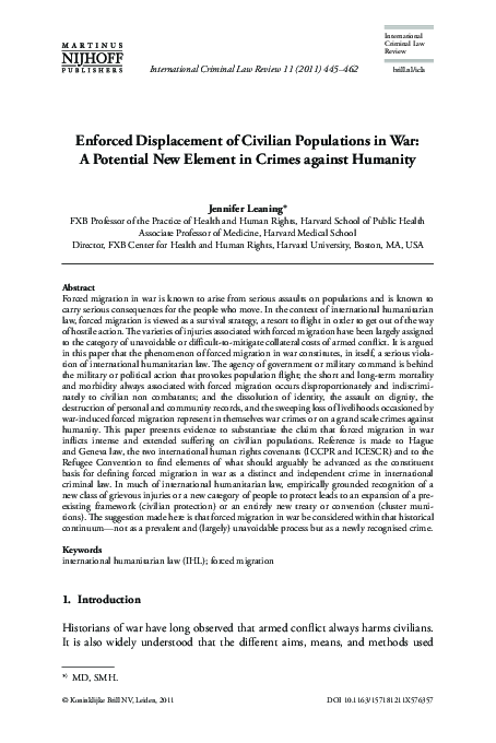 (PDF) Enforced Displacement of Civilian Populations in War: A Potential ...