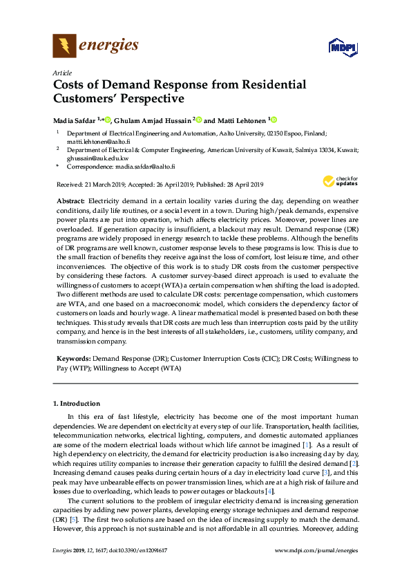 (PDF) Costs of Demand Response from Residential Customers’ Perspective