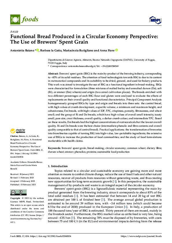 (PDF) Functional Bread Produced in a Circular Economy Perspective: The ...