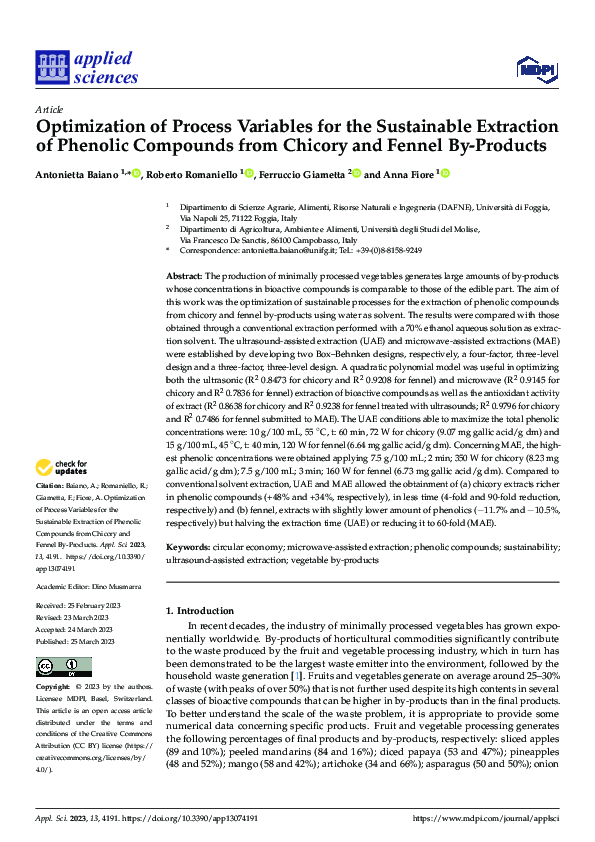 (PDF) Optimization of Process Variables for the Sustainable Extraction ...