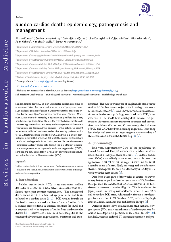 (PDF) Sudden cardiac death: epidemiology, pathogenesis and management