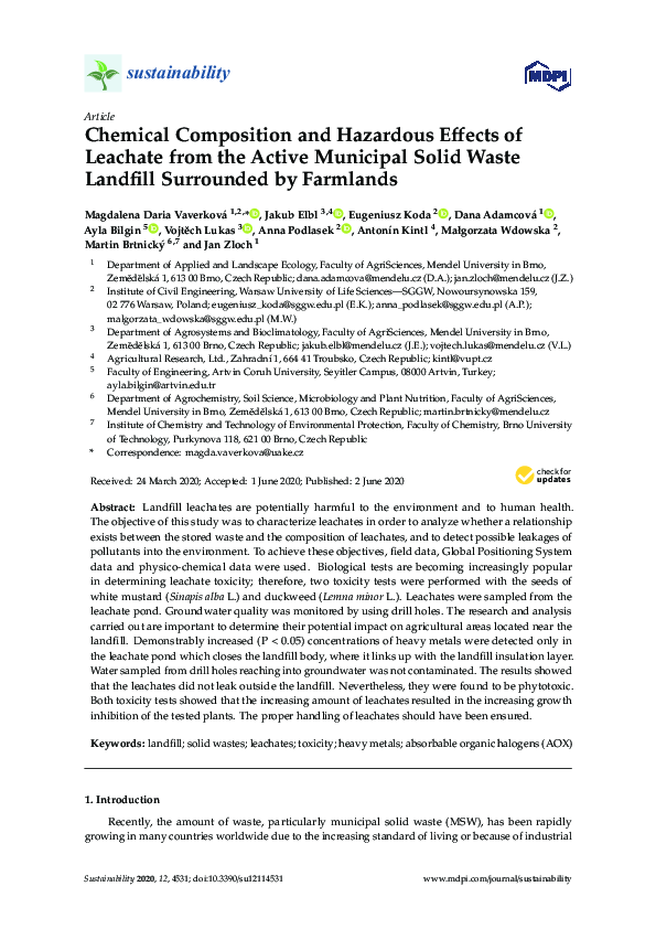 Chemical Composition and Hazardous Effects of Leachate from the Active Municipal Solid Waste ...
