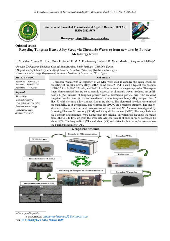 (PDF) Recycling Tungsten Heavy Alloy Scrap via Ultrasonic Waves to form ...