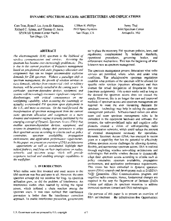 (PDF) Dynamic Spectrum Access: Architectures and implications