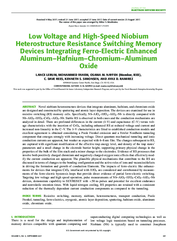 (PDF) Low Voltage and High-Speed Niobium Heterostructure Resistance Switching Memory Devices ...