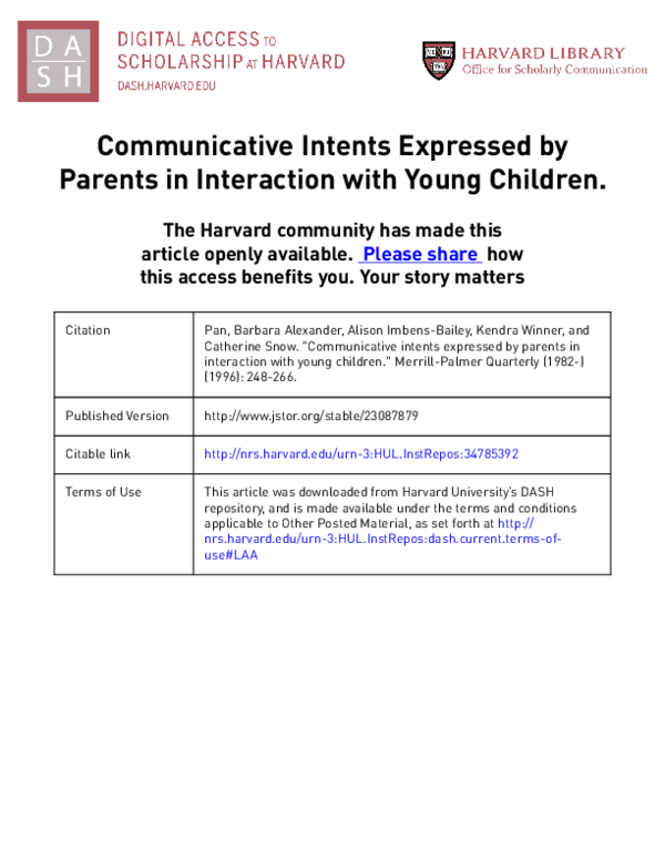 (PDF) Communicative Intents Expressed by Parents in Interaction with ...