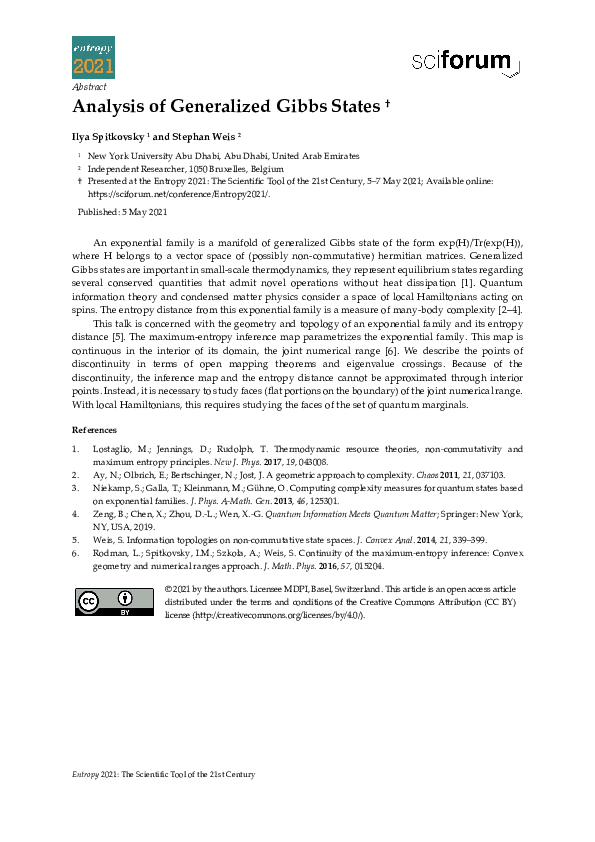 (PDF) Analysis of generalized Gibbs states