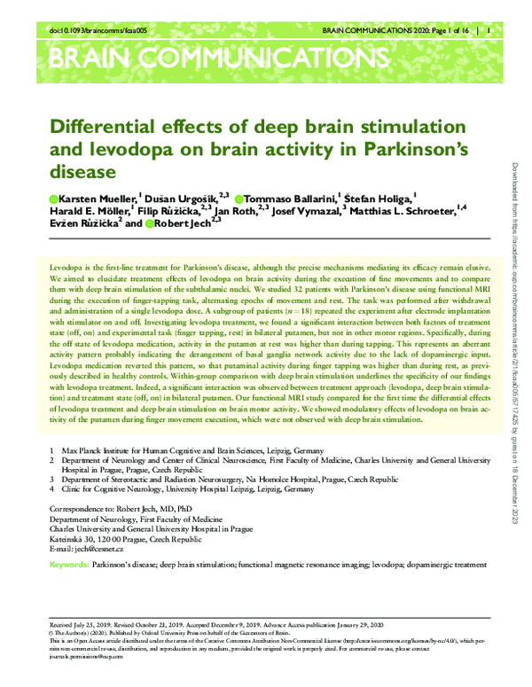 (PDF) Differential effects of deep brain stimulation and levodopa on ...