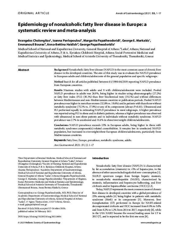 (PDF) Epidemiology of nonalcoholic fatty liver disease in Europe: a ...