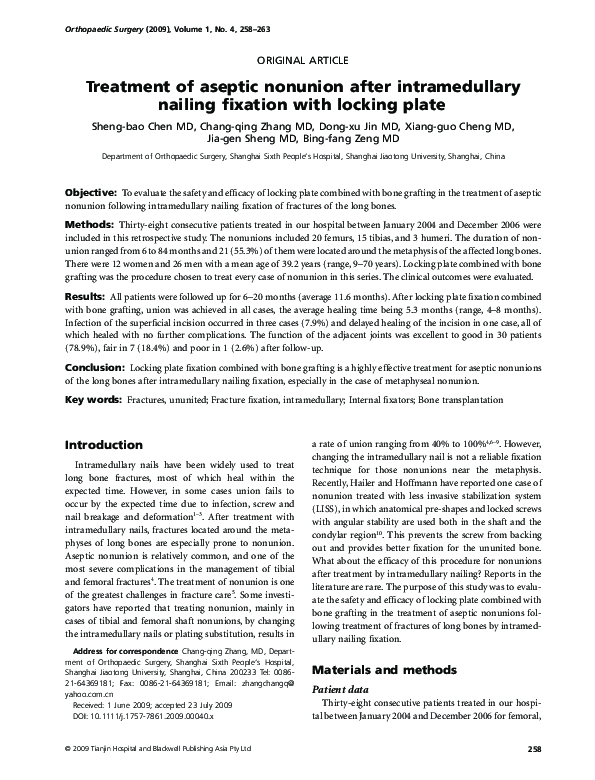 (PDF) Treatment of aseptic nonunion after intramedullary nailing ...