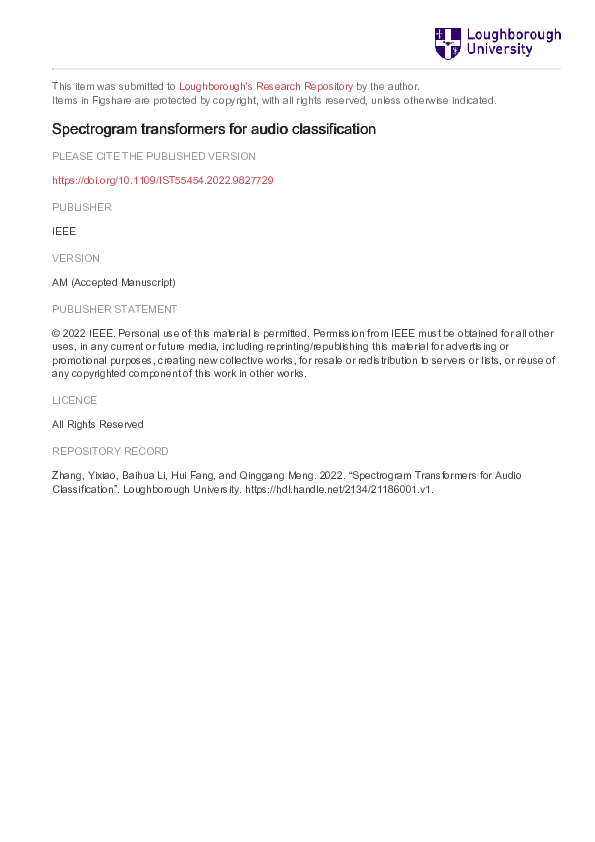(PDF) Spectrogram Transformers for Audio Classification