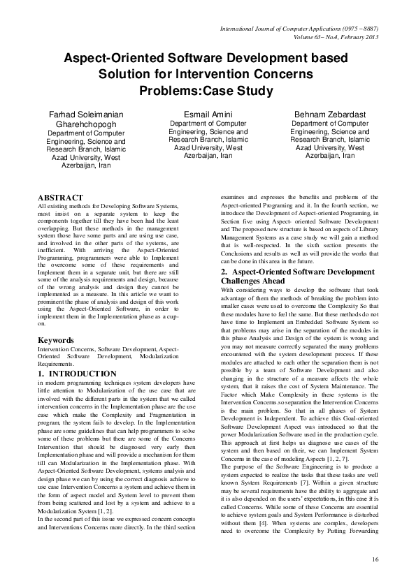 (PDF) Aspect-Oriented Software Development based Solution for Intervention Concerns Problems ...
