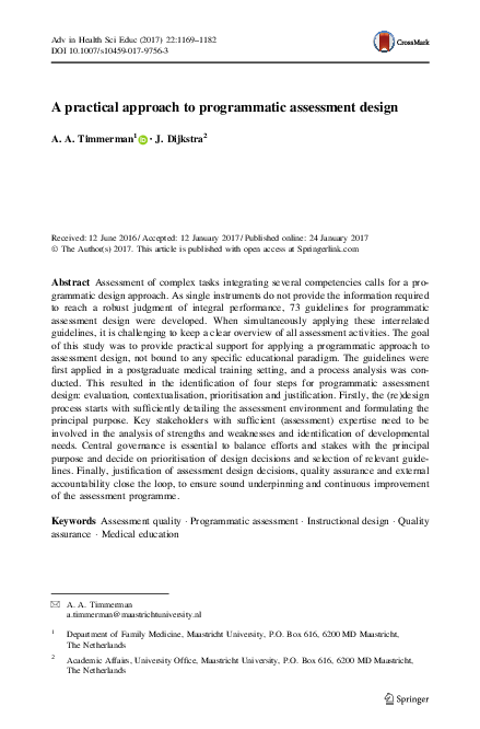 (PDF) A practical approach to programmatic assessment design