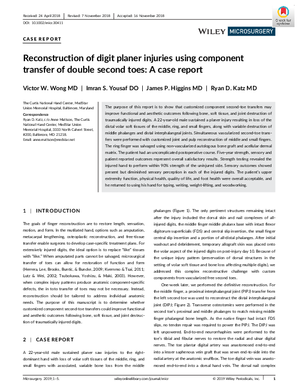(PDF) Reconstruction of digit planer injuries using component transfer ...