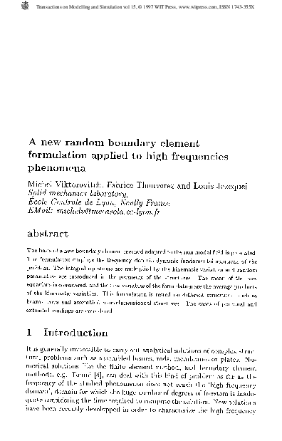 (PDF) Random Boundary Element Method for High Frequencies