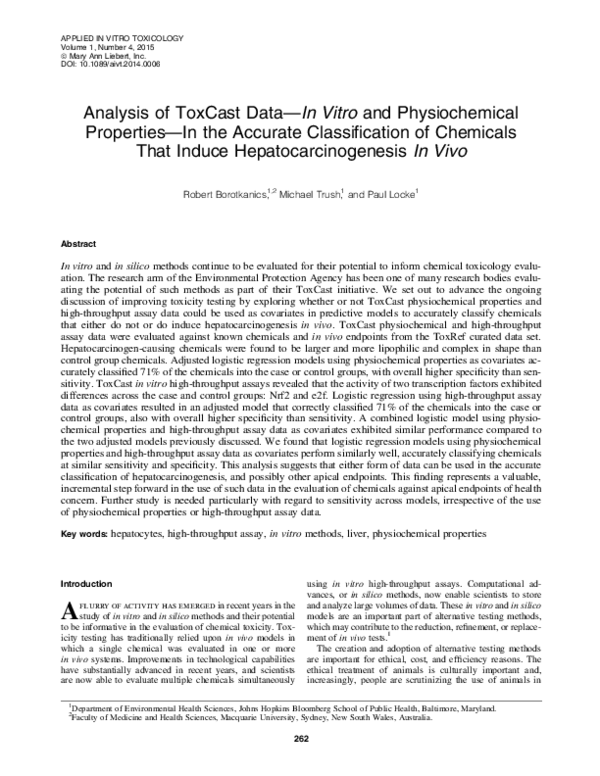 (PDF) Analysis of ToxCast data – In vitro and physiochemical properties ...