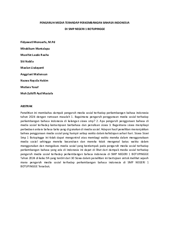 (PDF) ARTIKEL PENGARUH MEDIA SOSIAL TERHADAP PERKEMBANGAN BAHASA INDONESIA