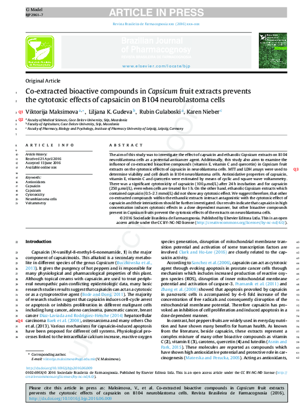 (PDF) Co-extracted bioactive compounds in Capsicum fruit extracts prevent the cytotoxic effects ...