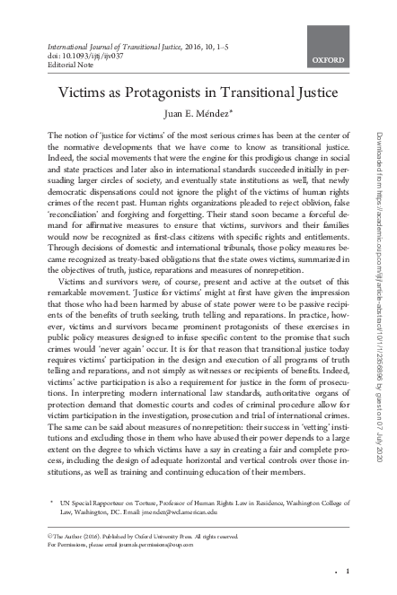 (PDF) Victims as Protagonists in Transitional Justice