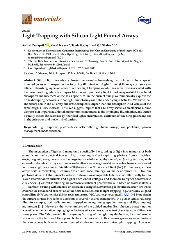 (PDF) Light Trapping with Silicon Light Funnel Arrays