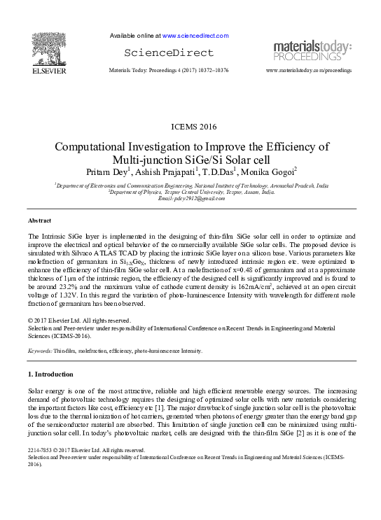 (PDF) Computational Investigation to Improve the Efficiency of Multi-junction SiGe/Si Solar cell ...