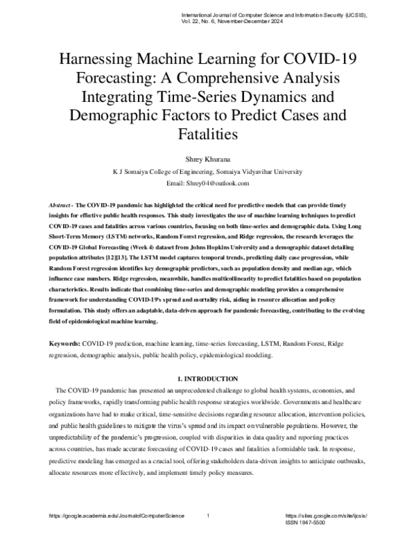 (PDF) Harnessing Machine Learning for COVID-19 Forecasting: A ...