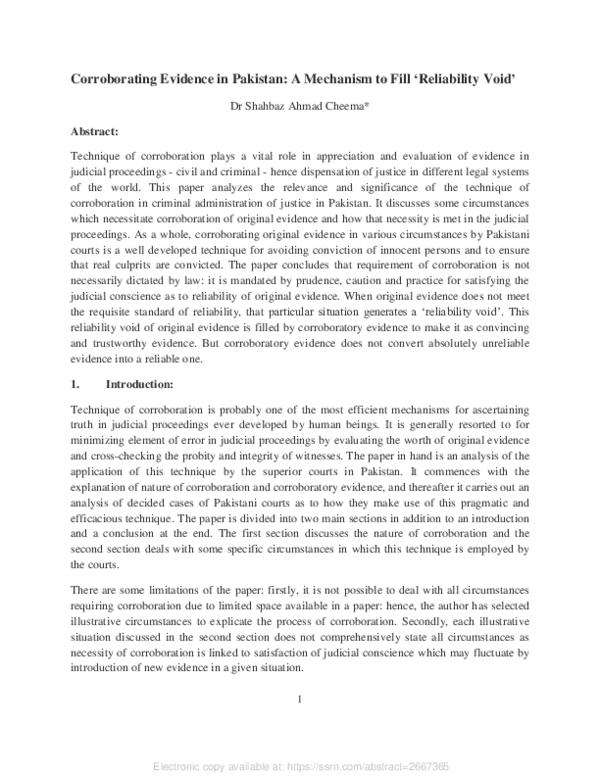 (PDF) Corroborating Evidence in Pakistan: A Mechanism to Fill ...