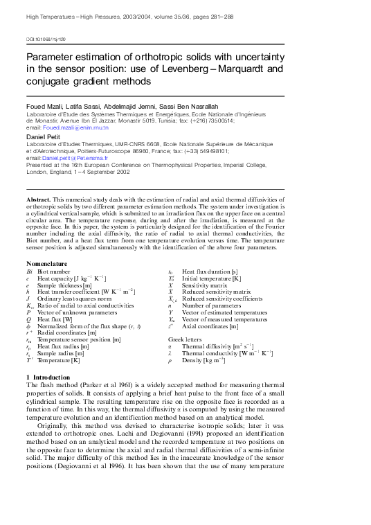 (PDF) Parameter estimation of orthotropic solids with uncertainty in the sensor position: Use of ...