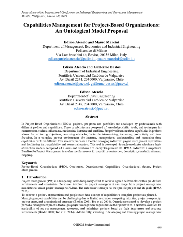 (PDF) Capabilities Management for Project-Based Organizations: An ...