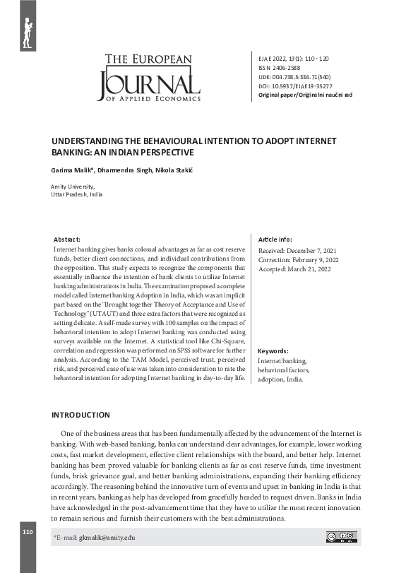 (PDF) Understanding the behavioural intention to adopt Internet banking: An Indian perspective