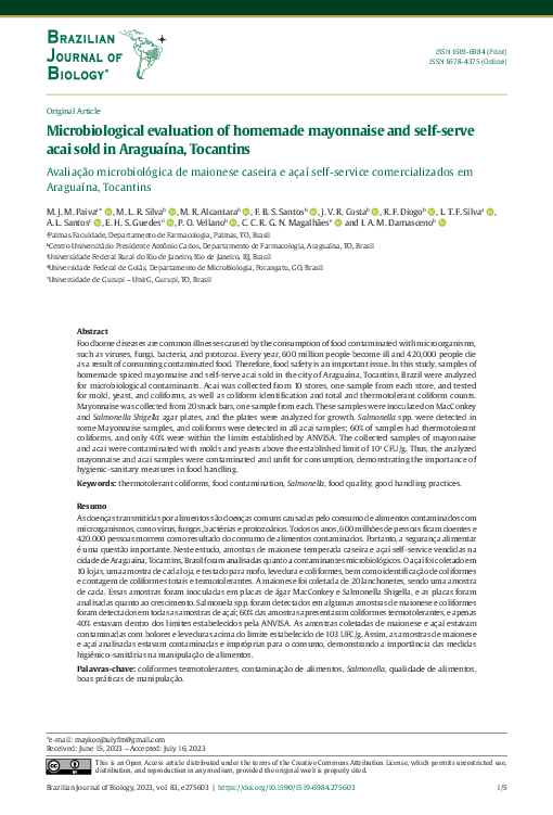 (PDF) Microbiological evaluation of homemade mayonnaise and self-serve ...