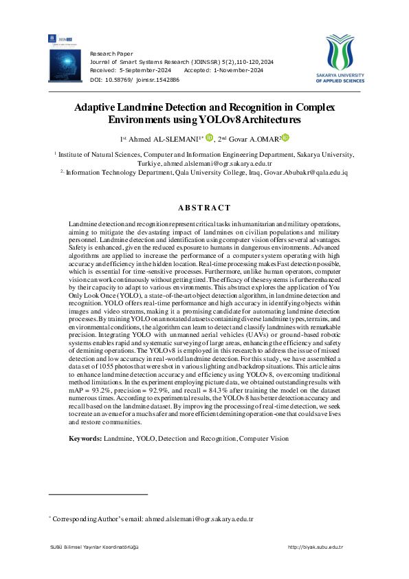 (PDF) Adaptive Landmine Detection and Recognition in Complex Environments using YOLOv8 Architectures