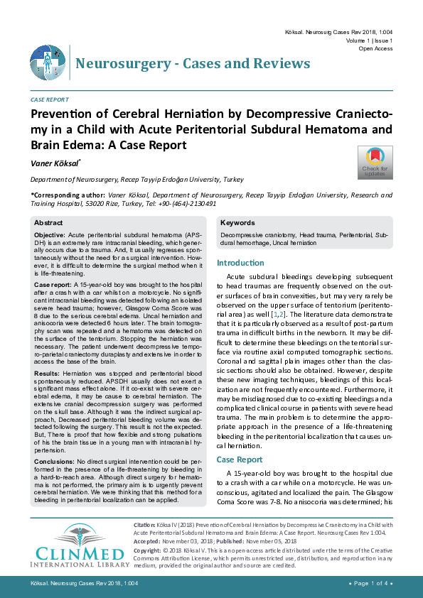 (PDF) Prevention of Cerebral Herniation by Decompressive Craniotomy in ...