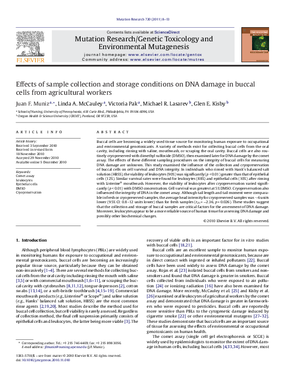 (PDF) Effects of sample collection and storage conditions on DNA damage ...