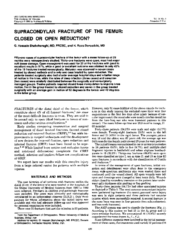 Pdf Supracondylar Fracture Of The Femur