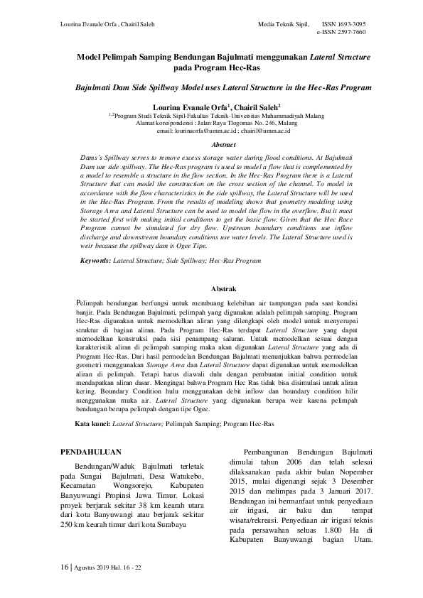 (PDF) Model Pelimpah Samping Bendungan Bajulmati menggunakan Lateral ...
