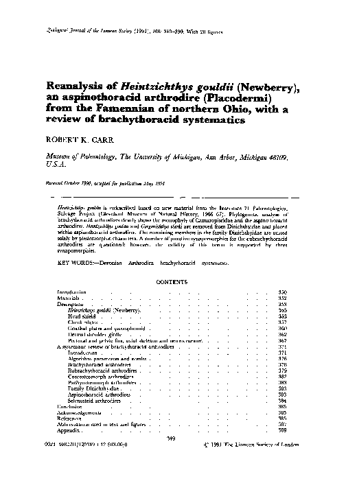 (PDF) Reanalysis of Heintzichthys gouldii (Newberry), an aspinothoracid ...