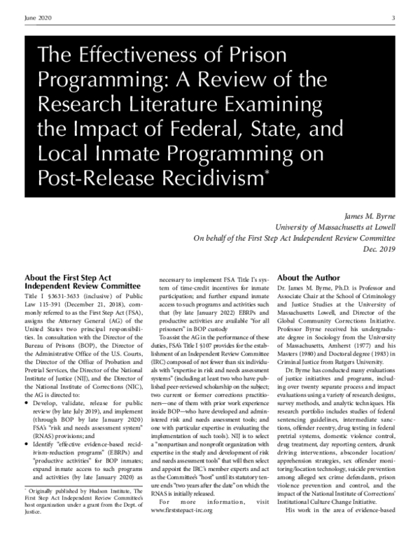 (PDF) The Effectiveness of Prison Programming: A Review of the Research ...