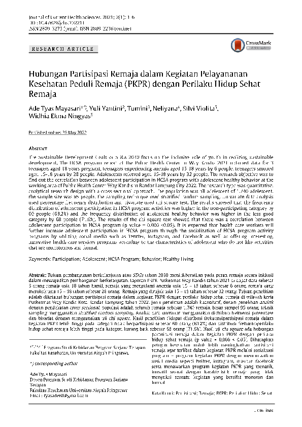 (PDF) Hubungan Partisipasi Remaja dalam Kegiatan Pelayananan Kesehatan ...