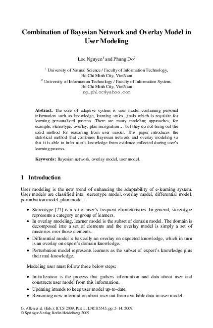 (PDF) Combination of Bayesian Network and Overlay Model in User Modeling