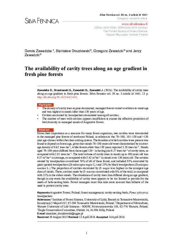 (PDF) The availability of cavity trees along an age gradient in fresh ...